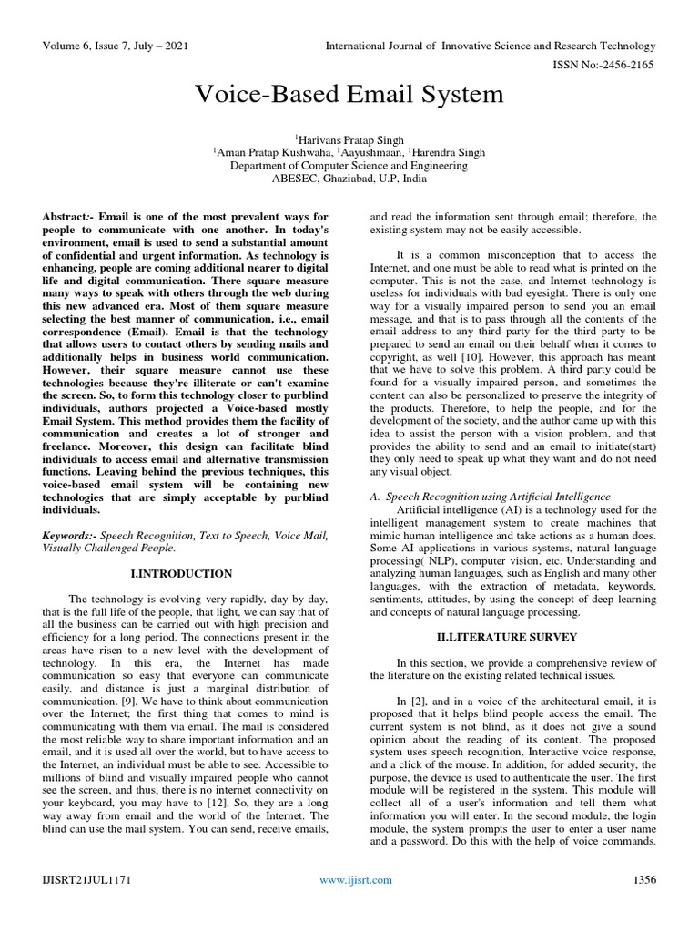 Voice-Based Email System: A. Speech Recognition Using Artificial ...