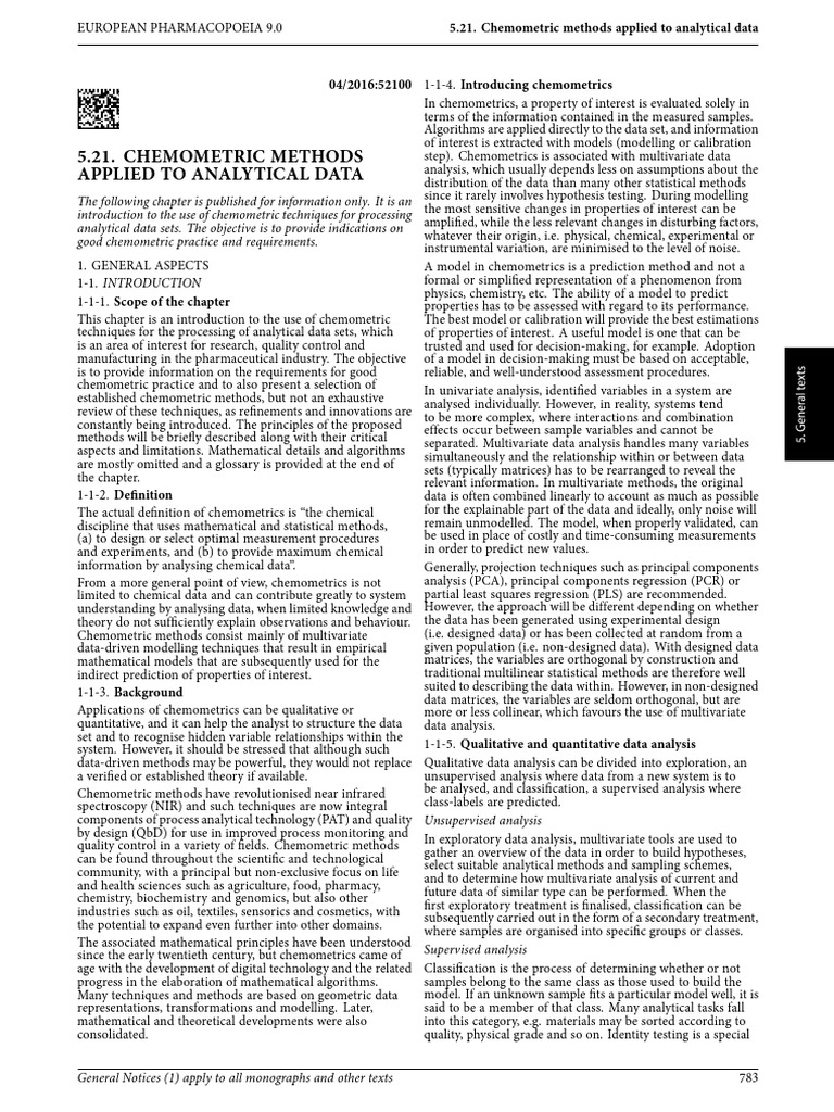5.21. Chemometric Methods Applied To Analytical Data | PDF ...