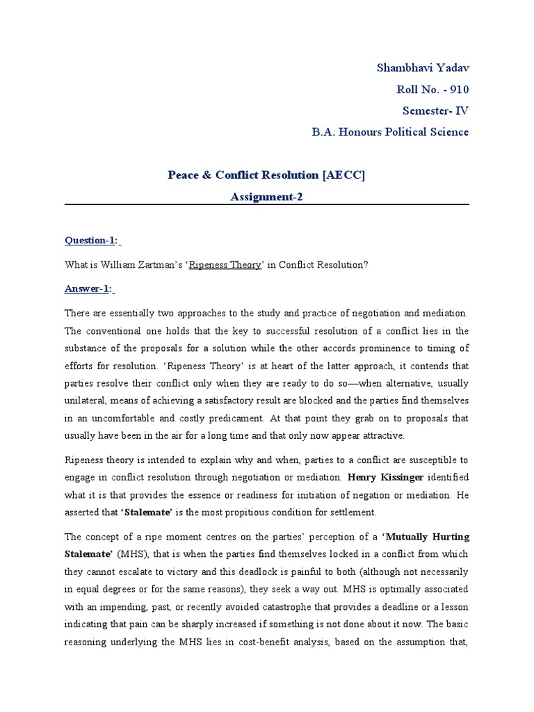 Peace & Conflict Resolution (AECC) Assignment-2 | PDF | Peace | Violence