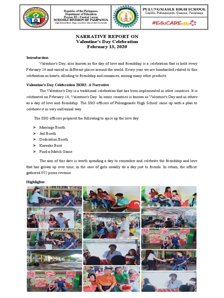 Narrative Report On Valentine's Day Celebration February 13, 2020 | PDF