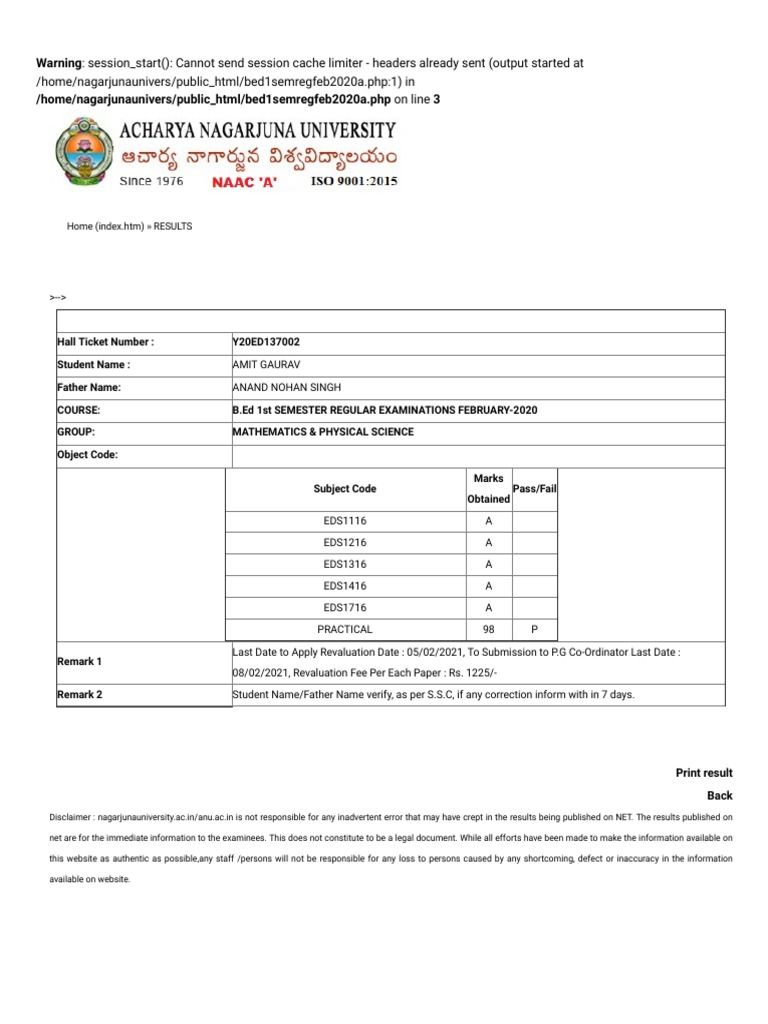 B.ed 1st Sem Result | PDF