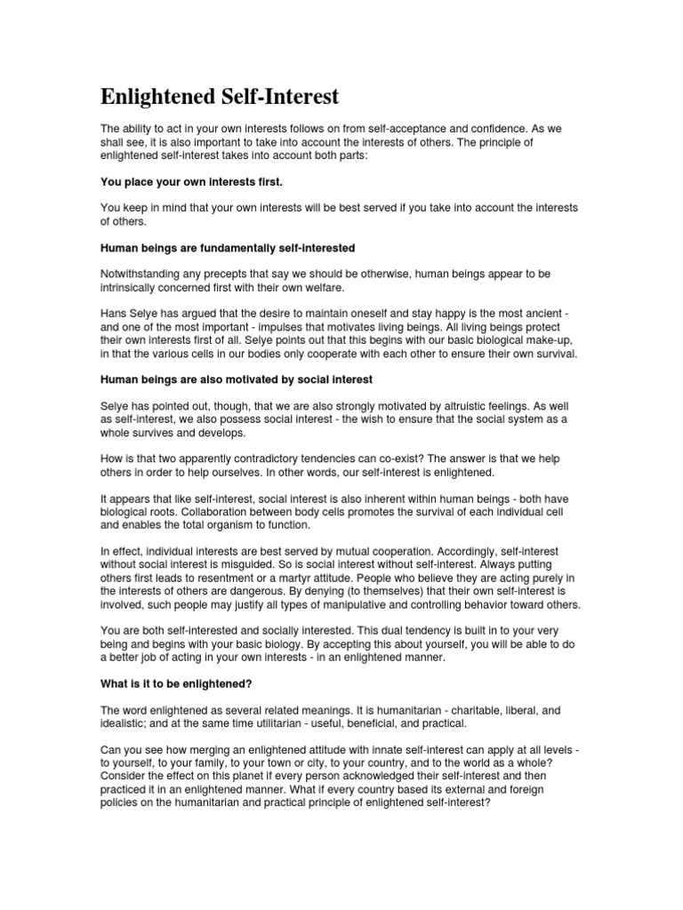 Enlightened Self-Interest: You Place Your Own Interests First ...