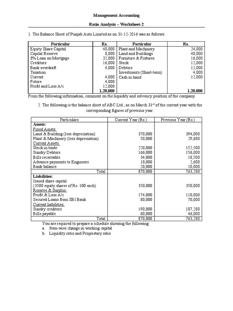 Ratio Analysis Worksheet | PDF | Equity (Finance) | Balance Sheet