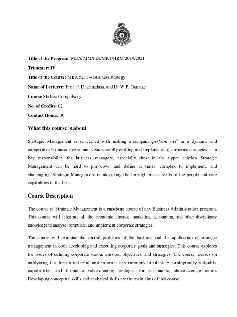 MBA - Business Strategy - 2021 | PDF | Strategic Management | Communication