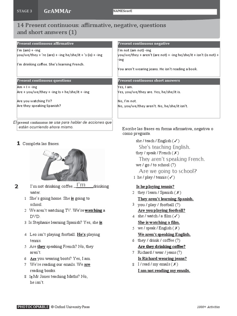 14 Present Continuous: Affirmative, Negative, Questions and Short ...
