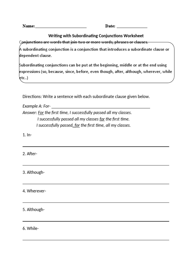 Writing With Subordinating Conjunctions | PDF