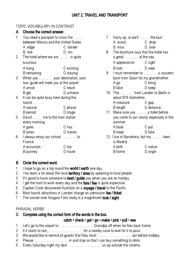 UNIT 2 - Travel and Transport Ex. | PDF | Art | Language Arts & Discipline