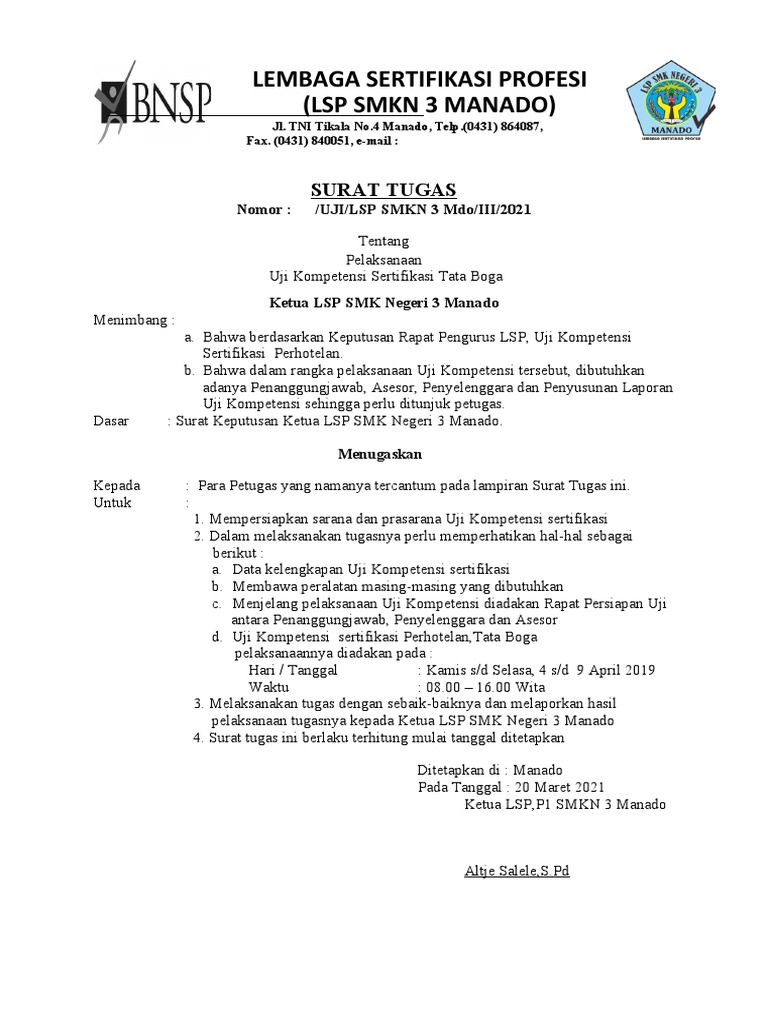 Surat Tugas Asesor | PDF