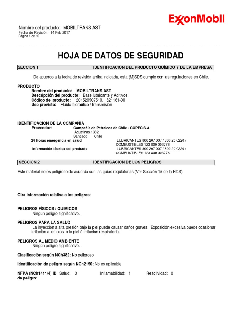 Aceite Mobiltrans Ast 10W-30 Bin 1040 L | PDF | Agua | Descarga ...