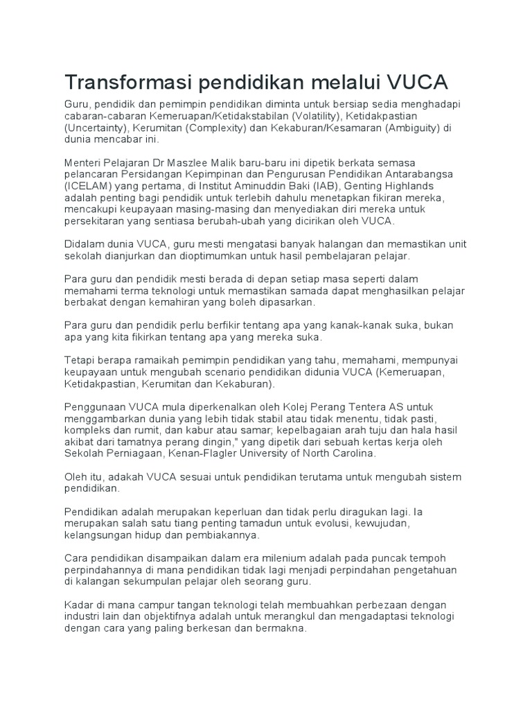 Transformasi Pendidikan Melalui VUCA | PDF