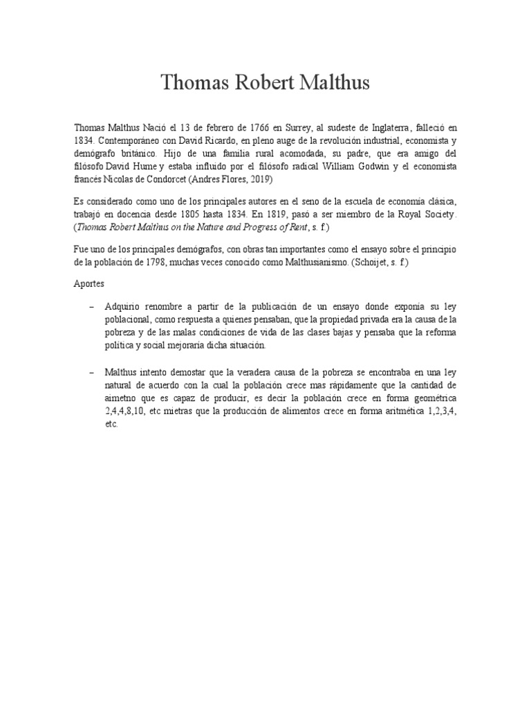 Thomas Robert Malthus Aporte César | PDF