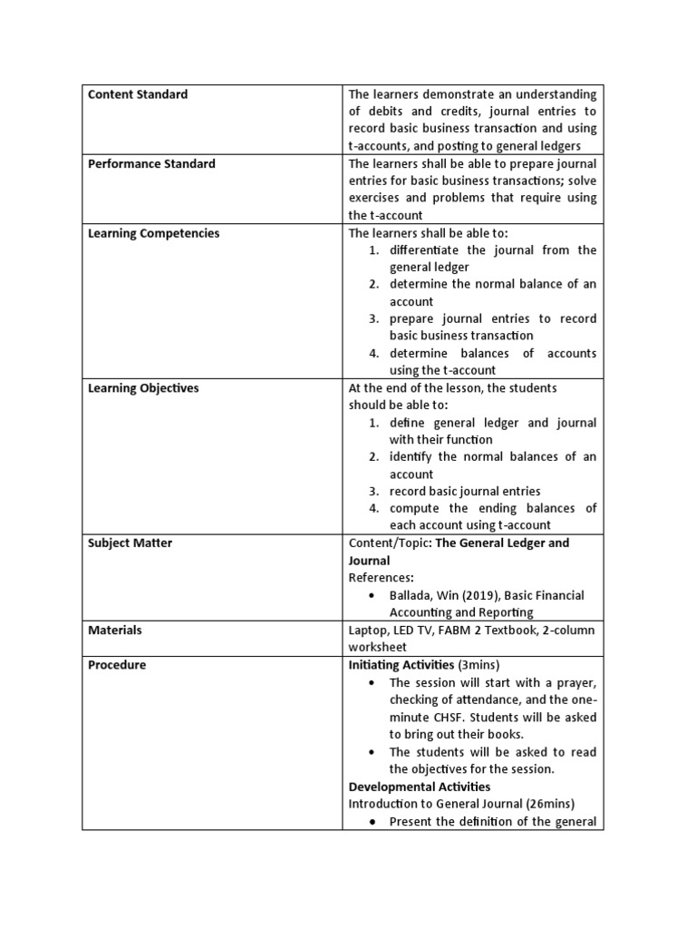 Lesson Plan | PDF | Debits And Credits | Ledger