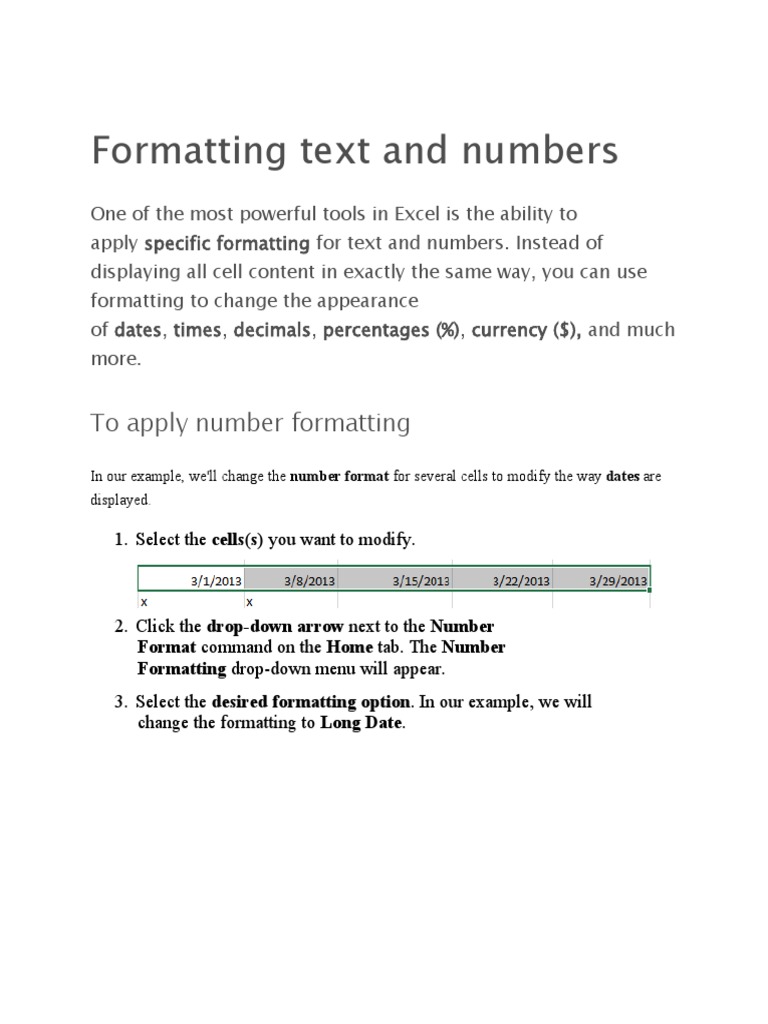 Formatting Text and Numbers in Excel | PDF | Business | Teaching ...