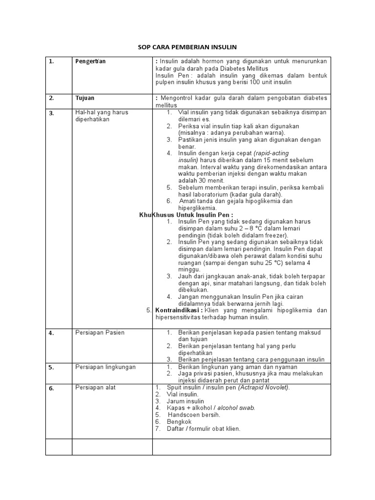 Sop Cara Pemberian Insulin | PDF | Kesehatan Holistik