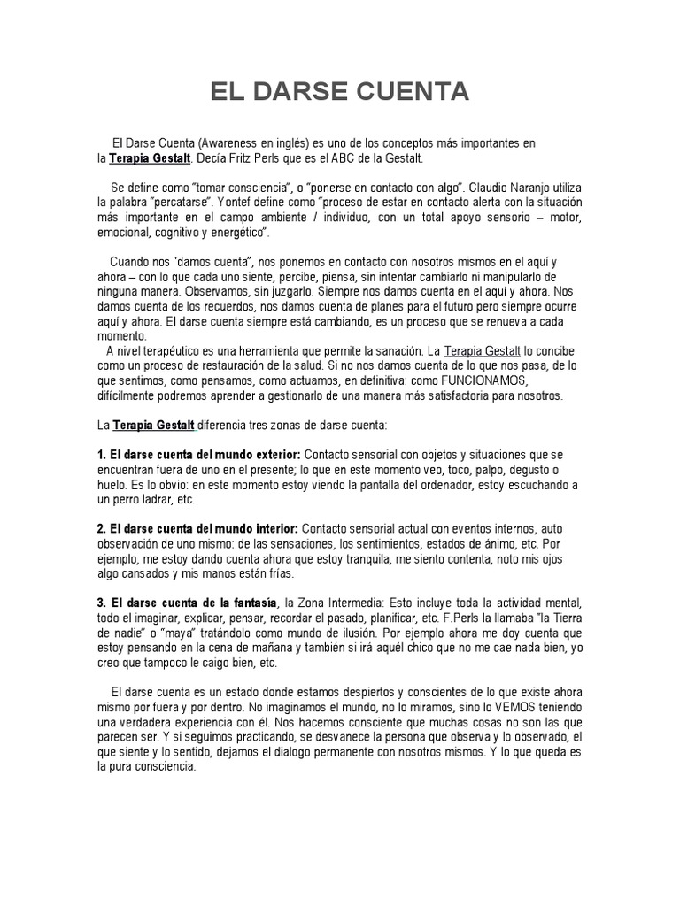 El Darse Cuenta | PDF | Terapia Gestalt | La naturaleza humana