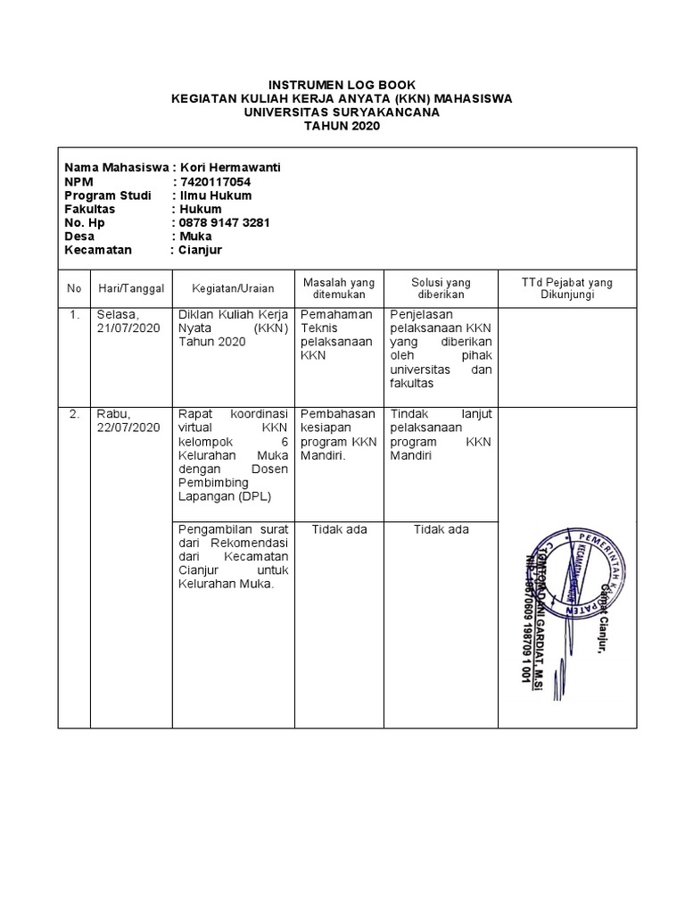 Log Book Minggu Ke-1 | PDF