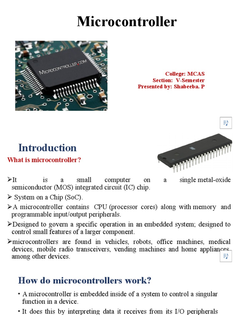 Microcontroller: College: MCAS Section: V-Semester Presented By: Shabeeba. P | PDF ...