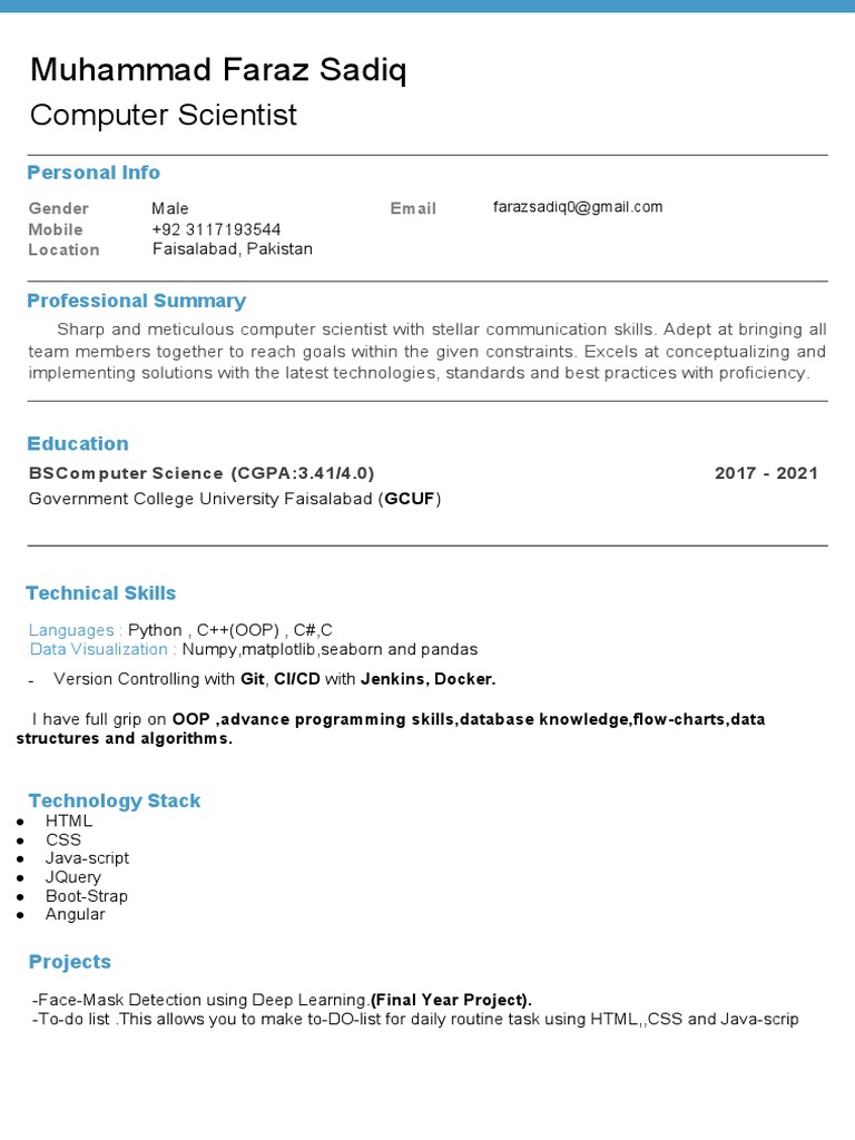 Muhammad Faraz Sadiq: Computer Scientist | PDF