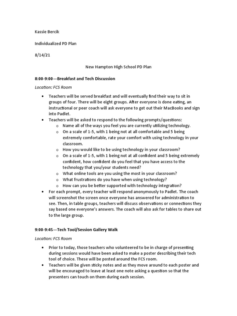 PD Plan | PDF | Teachers | Classroom