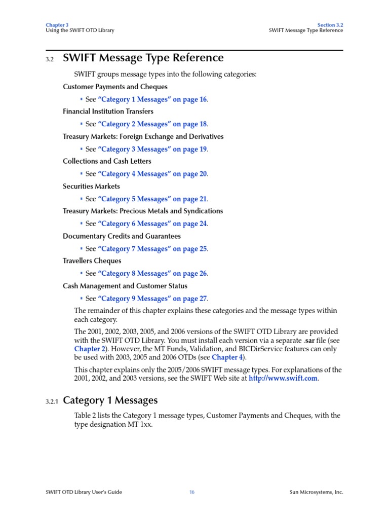 SWIFT Message Type Reference: Category 1 Messages | PDF | Foreign Exchange Market | Cheque