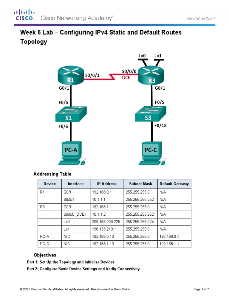 Week 6 Lab - Configuring IPv4 Static and Default Routes | PDF | Ip ...