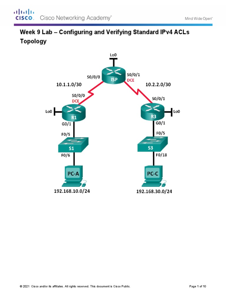 Week 9 Lab - Configuring and Modifying Standard IPv4 ACLs - ILM | PDF | Internet Protocols | Ip ...