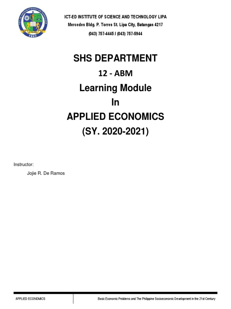 Basic Economic Problems and The Philippine Socioeconomic Development in ...