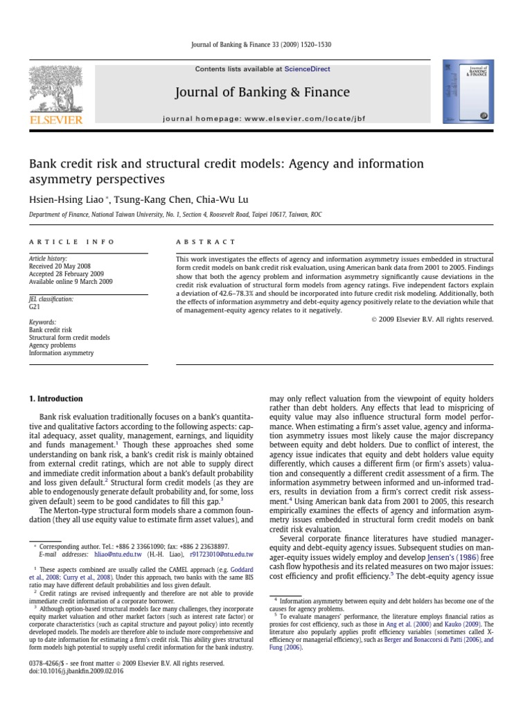 Bank Credit Risk and Structural Credit Models Agency and Information ...
