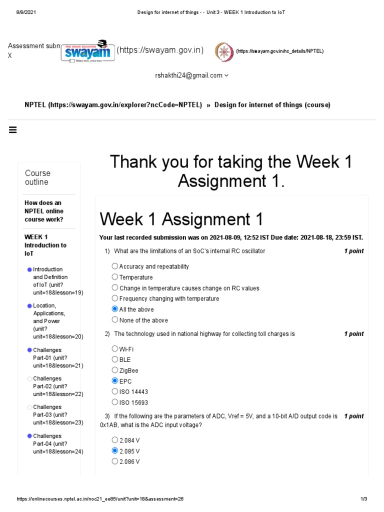 Week 1 - Iot - Assignment 1 - Ans | PDF | Analog To Digital Converter ...