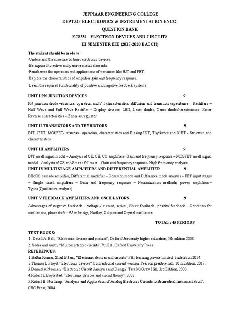 EDC Question Bank 18 | PDF | P–N Junction | Field Effect Transistor