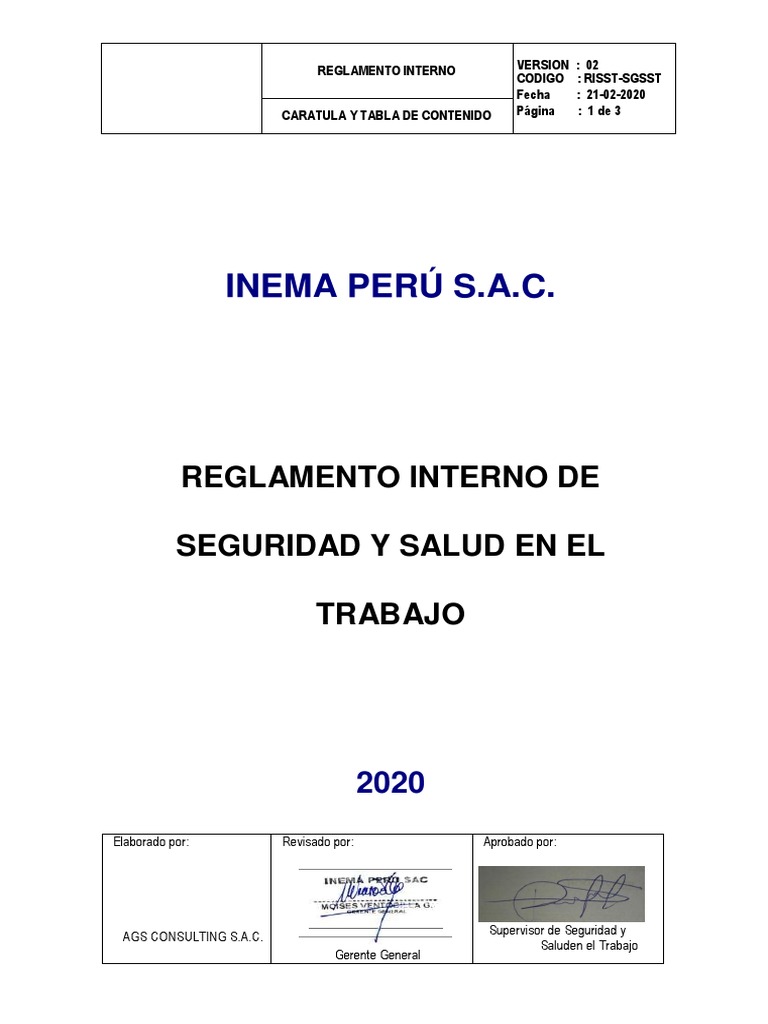 Reglamento Interno SST Inema | PDF | Valores | Perú