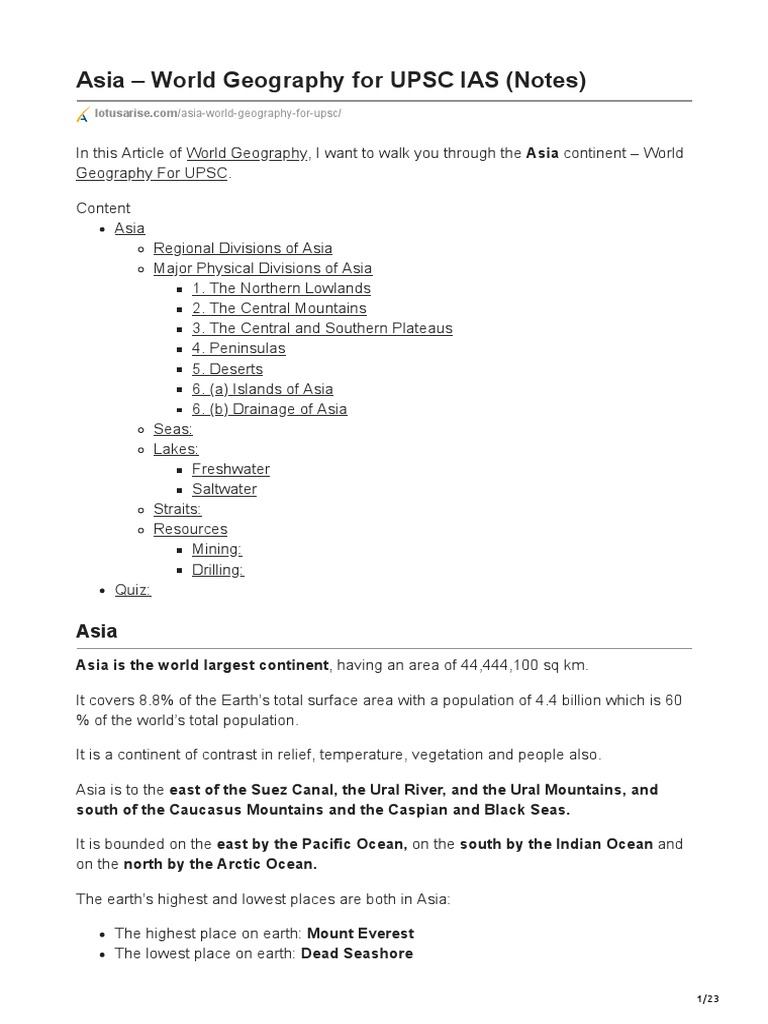 World Geography For UPSC IAS Notes | PDF | Asia | Himalayas