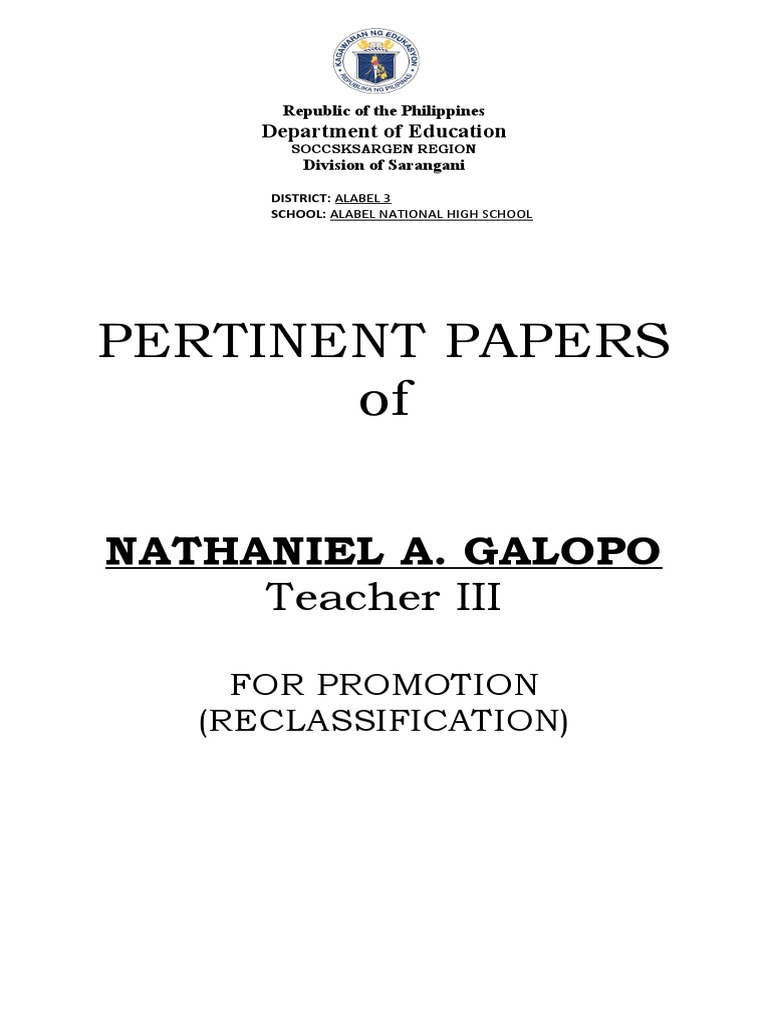 Promotion Cover Page for Teacher III | PDF