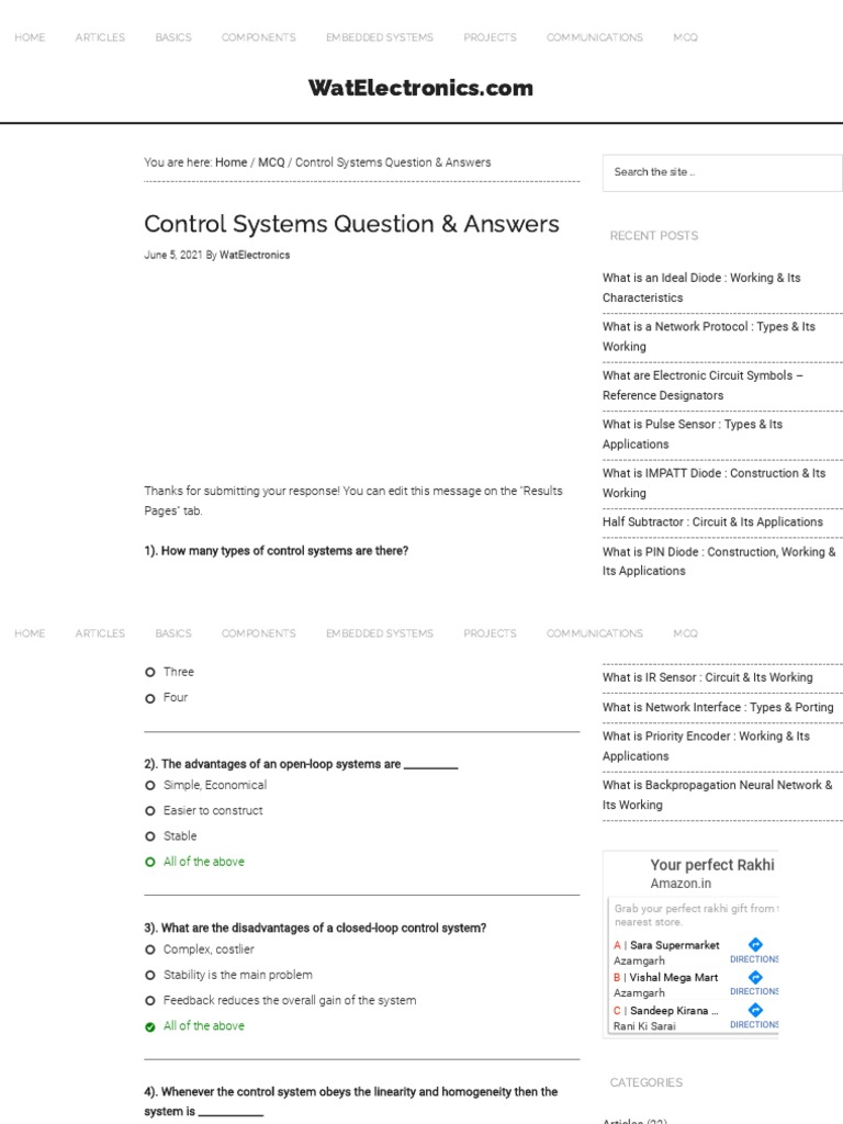 100+ Control Systems Multiple Choice Questions With Answers | PDF ...
