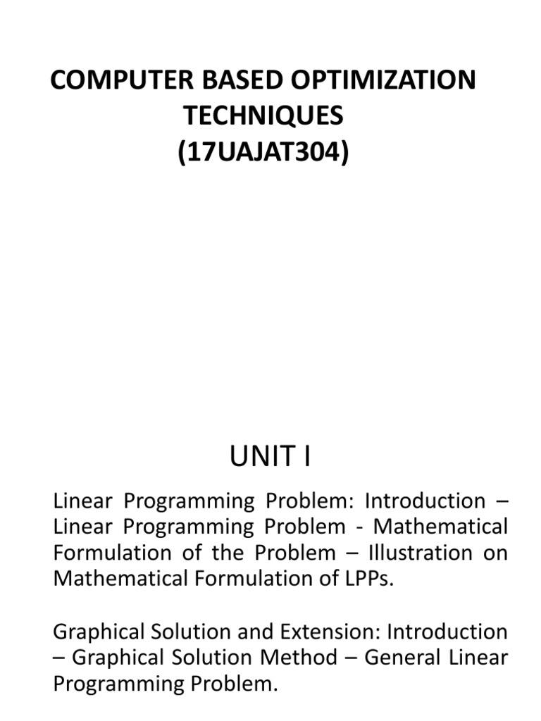 Cbot-Unit 1-LPP | PDF | Mathematical Optimization | Linear Programming
