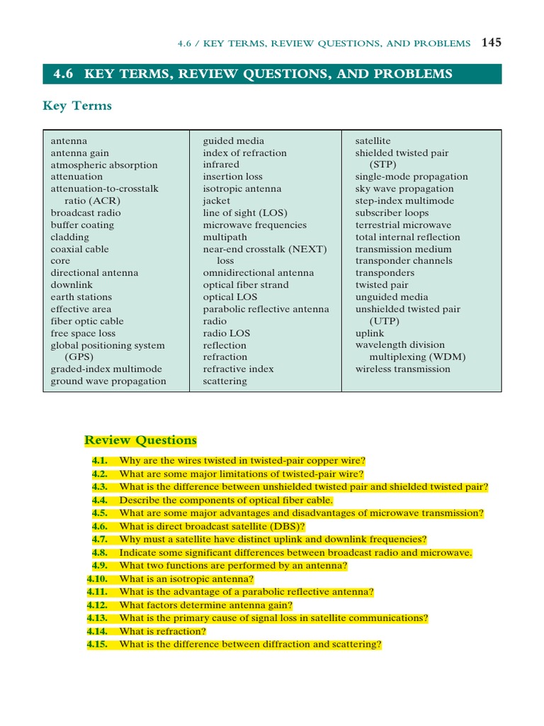 4.6 Key Terms, Review Questions, and Problems | PDF | Transmission ...