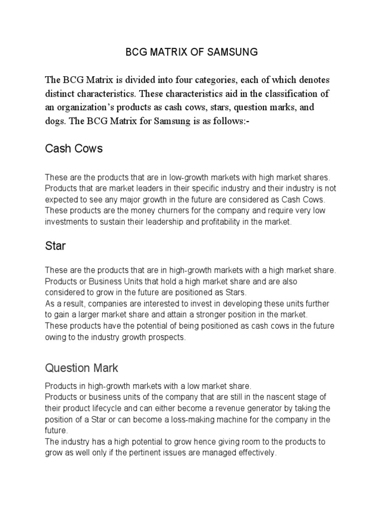 Samsung BCG and Ansoff Matrix Analysis | PDF | Apple Inc. | Samsung