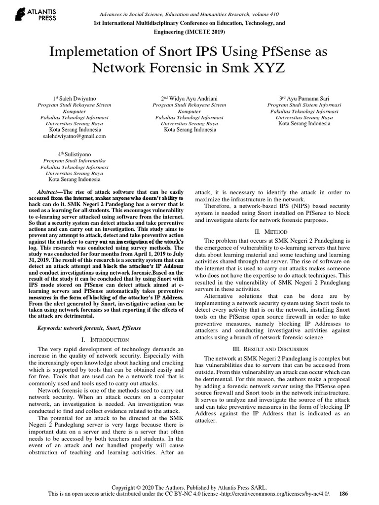 Implemetation of Snort Ips Using Pfsense As Network Forensic in SMK Xyz | PDF | Denial Of ...
