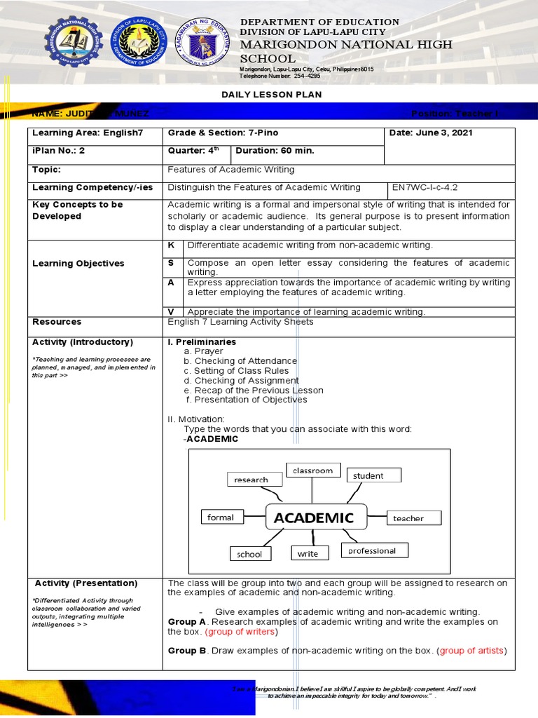 Features of Academic Writing | Download Free PDF | Lesson Plan | Learning