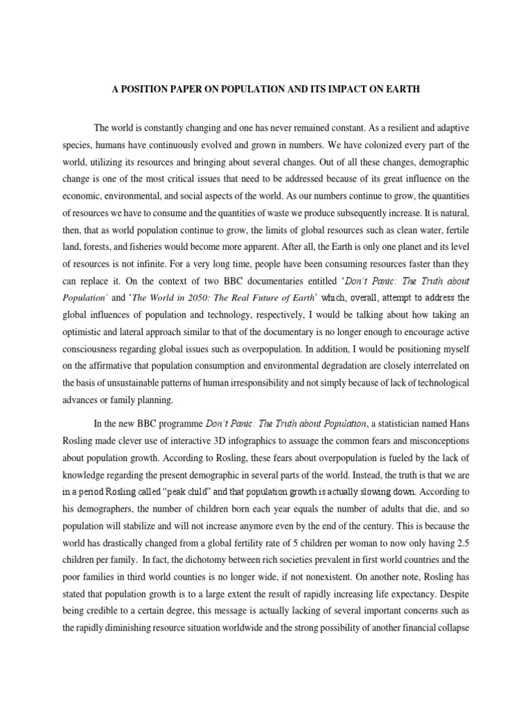 A Position Paper On Population and Its Impact On Earth | PDF | Human ...