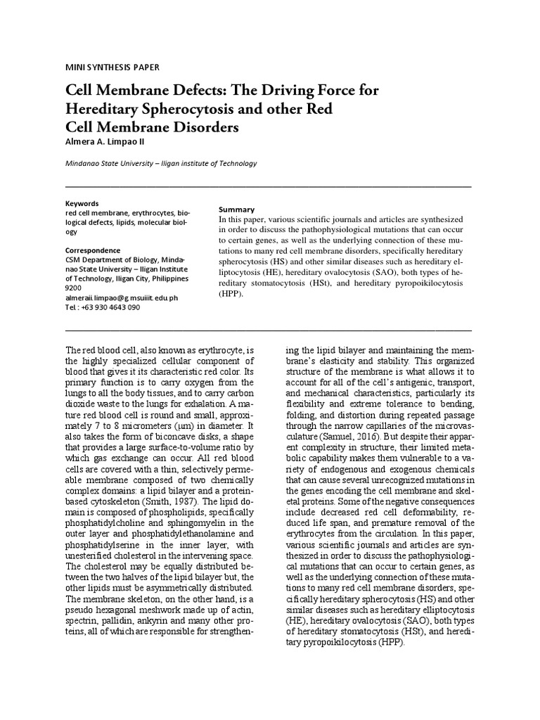 Red Cell Membrane Disorders | PDF | Red Blood Cell | Cell Membrane