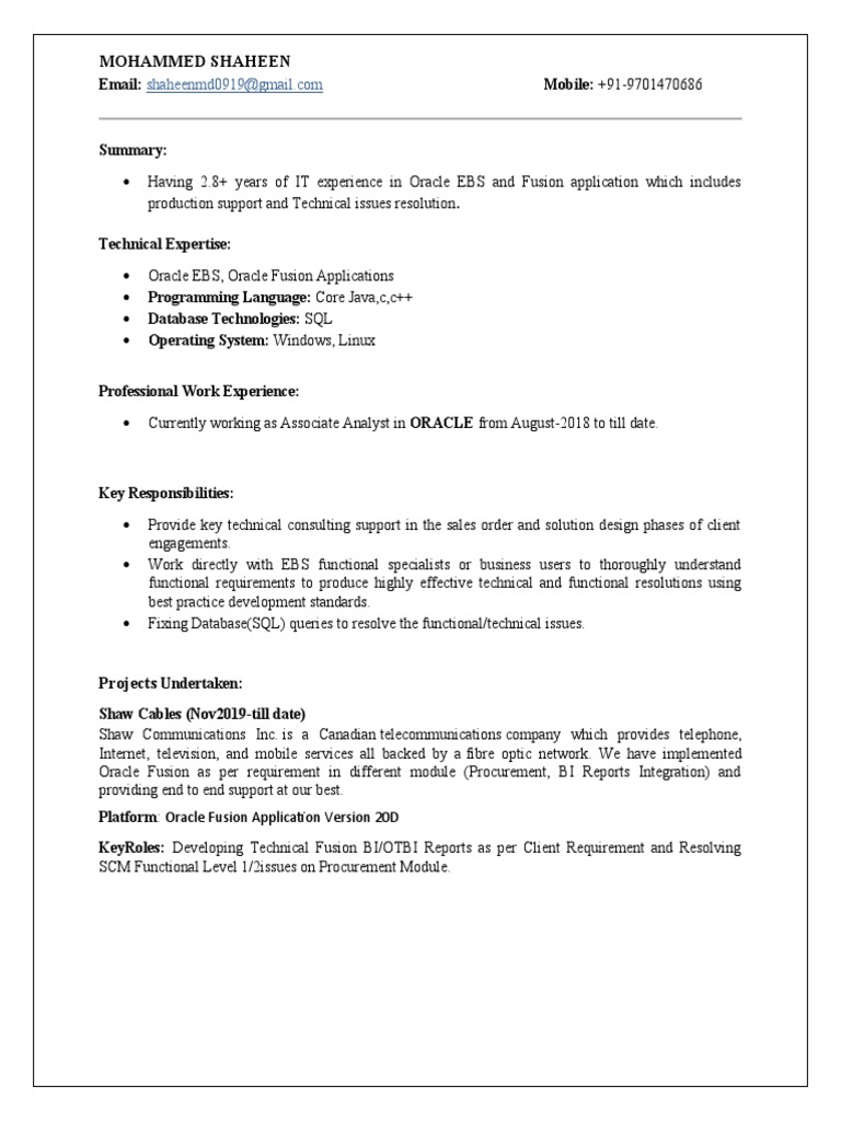 Shaheen Resume | PDF | Oracle Corporation | Databases