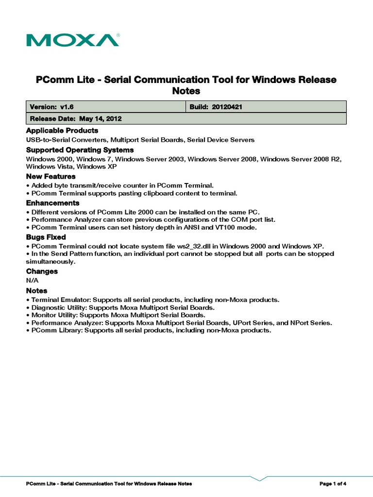 NPort 5100 Series - Moxa-Pcomm-Lite-Utility-V1.6.zip - Software Release ...