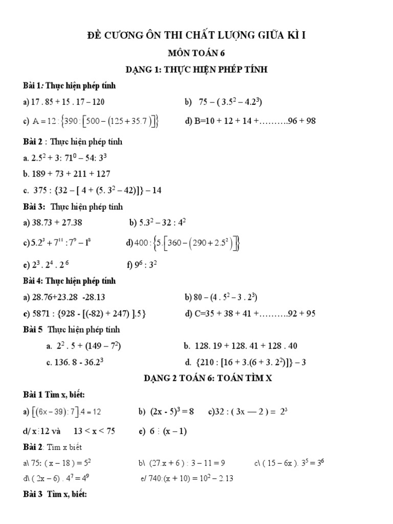 De Cuong On Tap Giua Hoc Ki 1 Mon Toan Lop 6 | PDF