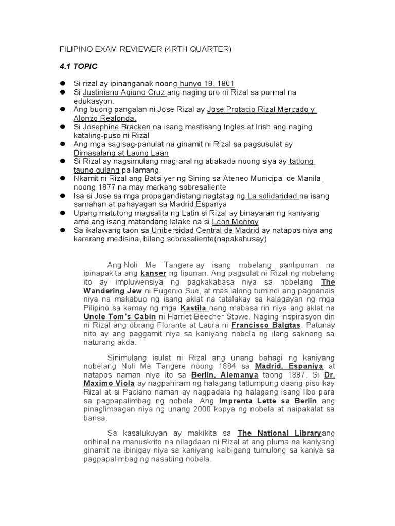 Filipino Exam Reviewer | PDF