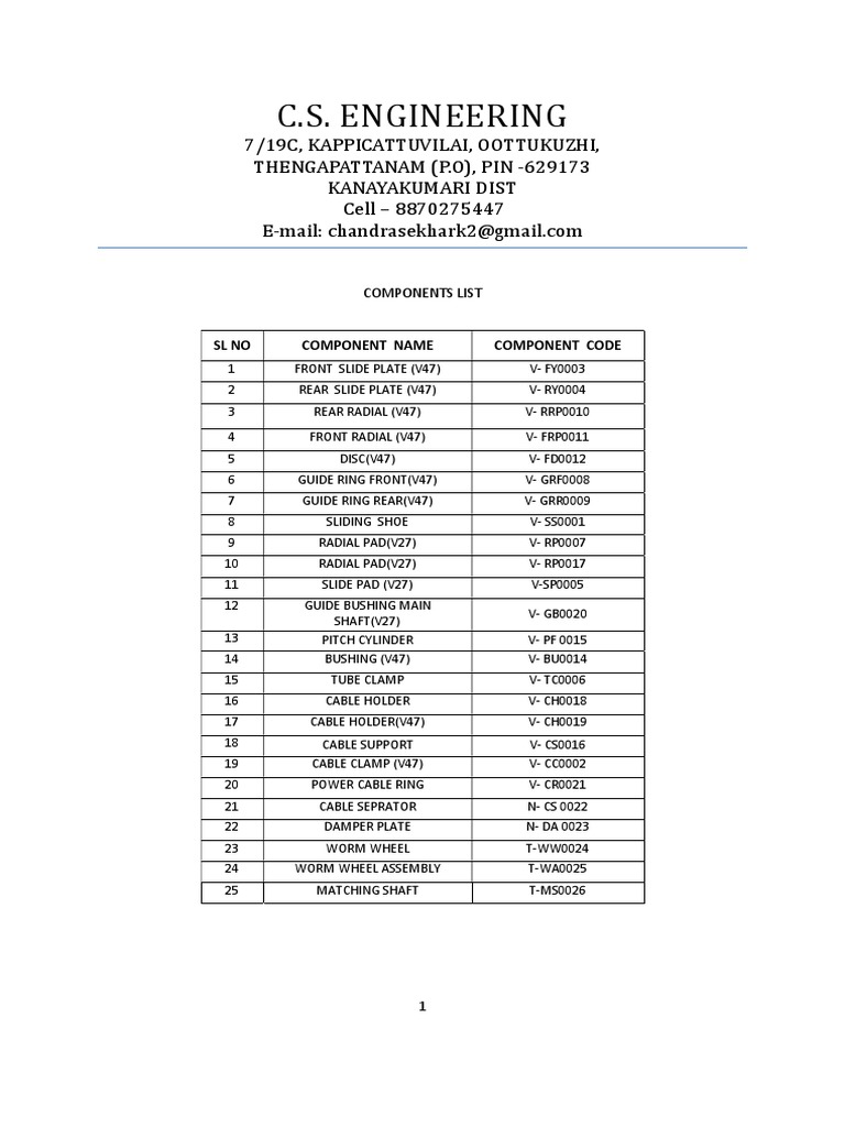 Components List | PDF | Technology & Engineering