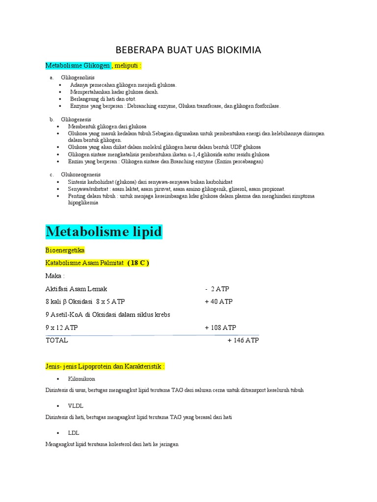 Rangkuman Uas Biokim April | PDF