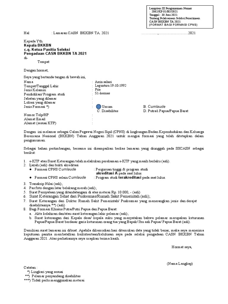 Panduan Lamaran CPNS BKKBN 2021 | PDF