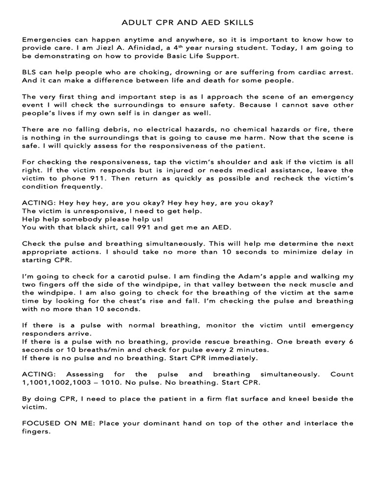 Adult CPR and Aed Skills | PDF | Cardiopulmonary Resuscitation | Medicine