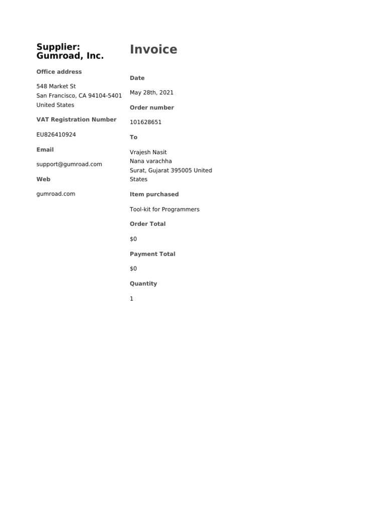Gumroad Invoice for Programmer Toolkit Order | PDF